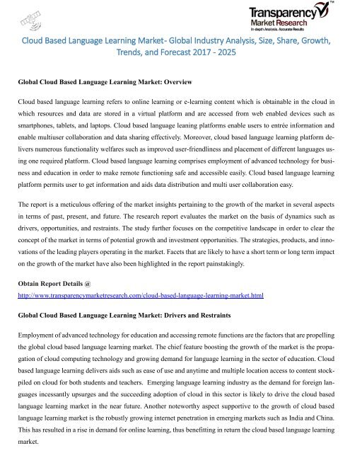 Cloud Based Language Learning Market - Global Industry Analysis, Size ...