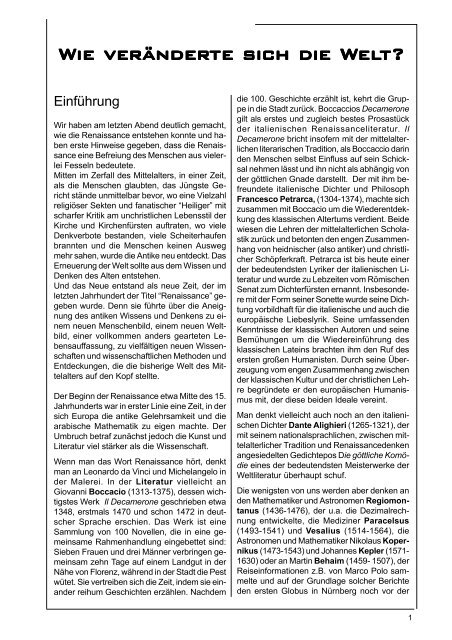 Wie veränderte sich die Welt - VHS Kamen-Bönen