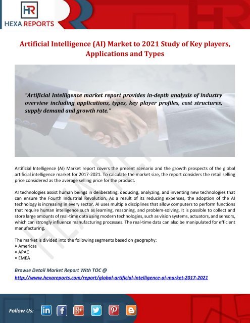 Artificial Intelligence (AI) Market to 2021 Study of Key players ...