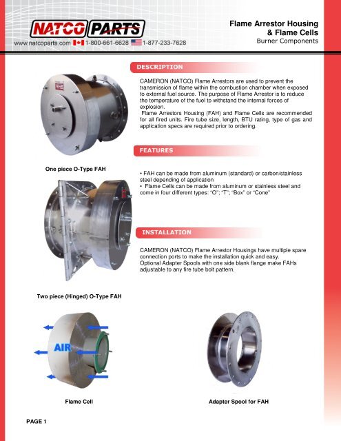 Flame Arrestor Housing & Flame Cells - Natcoparts