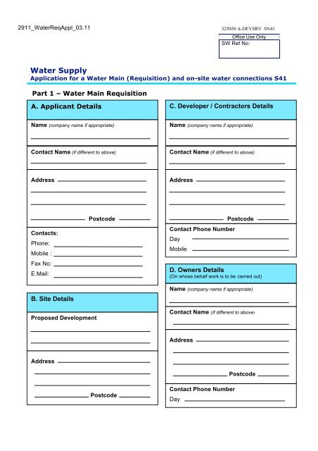 Water main requisition application form - Southern Water