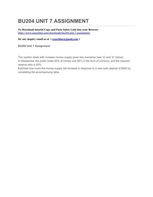 BU204 UNIT 7 ASSIGNMENT BU204 UNIT 7 ASSIGNMENT