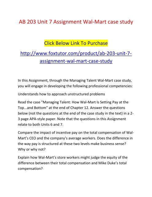 AB 203 Unit 7 Assignment Wal-Mart case study