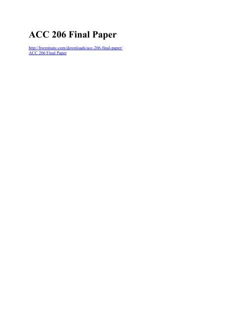 ACC 206 Final Paper