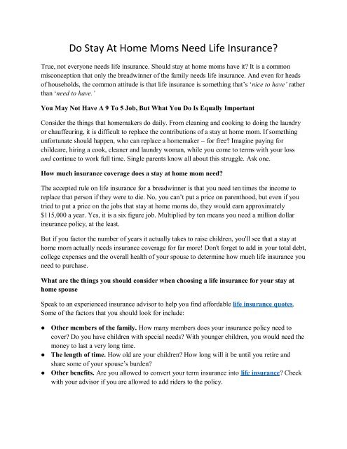 Do Stay At Home Moms Need Life Insurance?