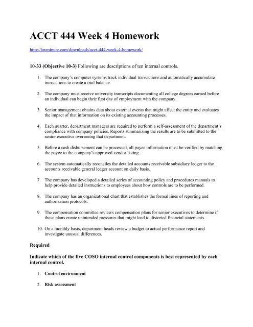 ACCT 444 Week 4 Homework ACCT 444 Week 4 Homework