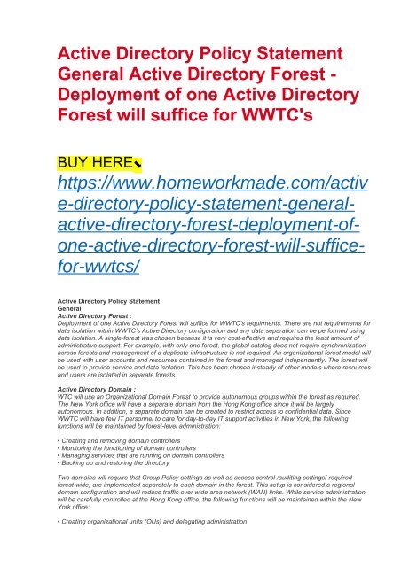Active Directory Policy Statement General Active Directory Forest ...