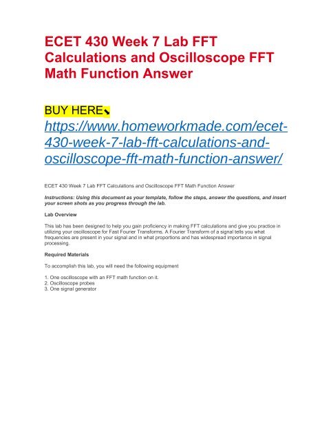 ECET 430 Week 7 Lab FFT Calculations and Oscilloscope FFT Math Function ...