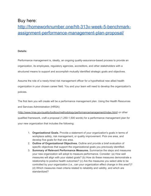 HLT 313V Week 5 Benchmark Assignment - Performance Management Plan Proposal