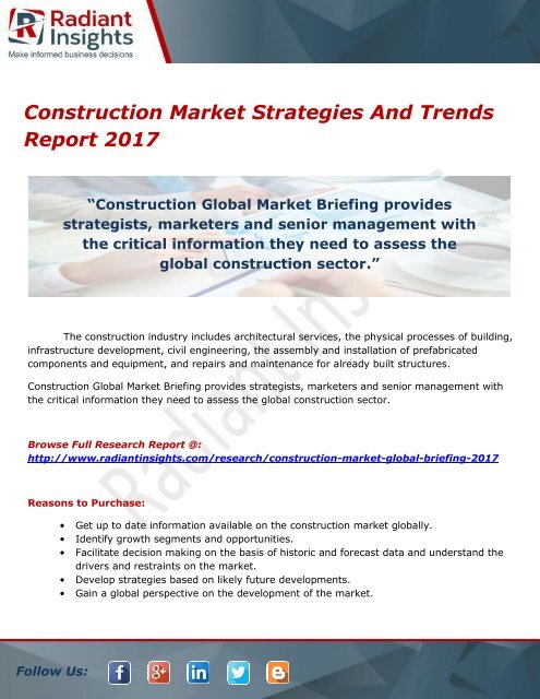 Construction Market Strategies And Trends Report 2017