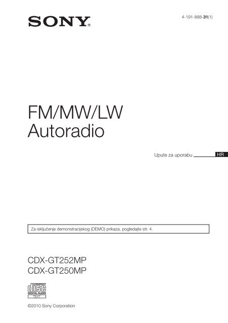 Sony CDX-GT250MP - CDX-GT250MP Consignes d’utilisation Croate