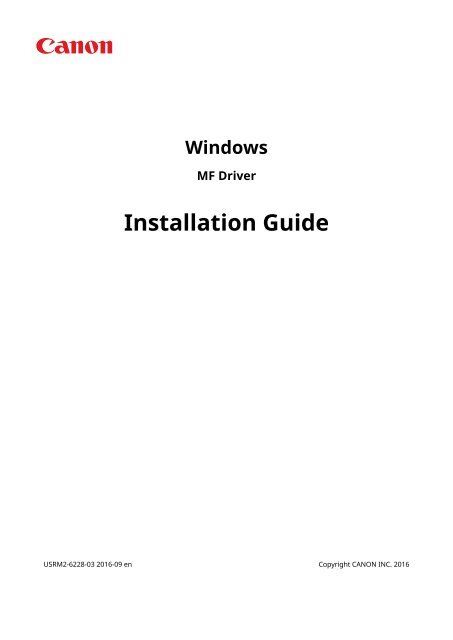 Canon Color imageCLASS MF632Cdw - Windows MF Driver Installation Guide