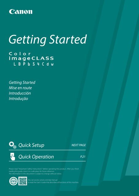 Canon Color imageCLASS LBP654Cdw - imageCLASS LBP654Cdw Getting Started