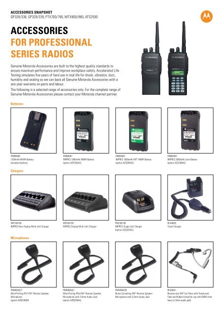aCCESSORIES FOR PROFESSIONaL SERIES RaDIOS - Motorola