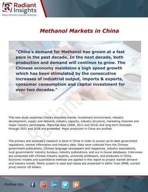 Methanol in China Market Demand and Trends