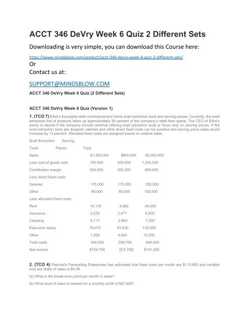 ACCT 346 DeVry Week 6 Quiz 2 Different Sets