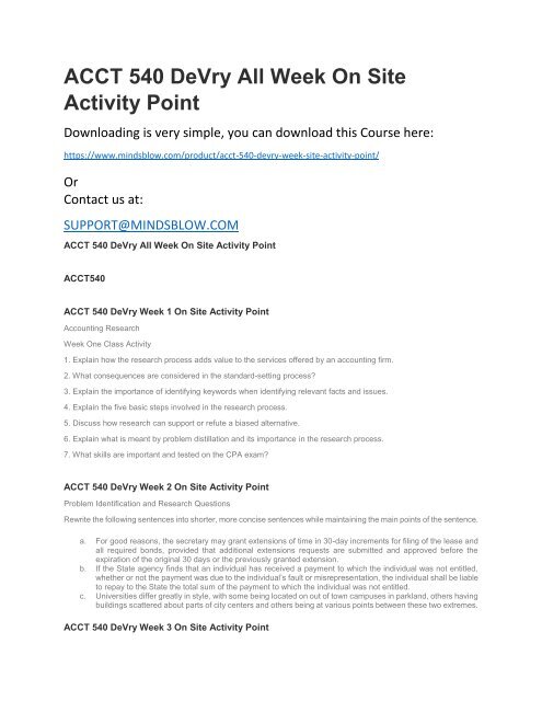 ACCT 540 DeVry All Week On Site Activity Point