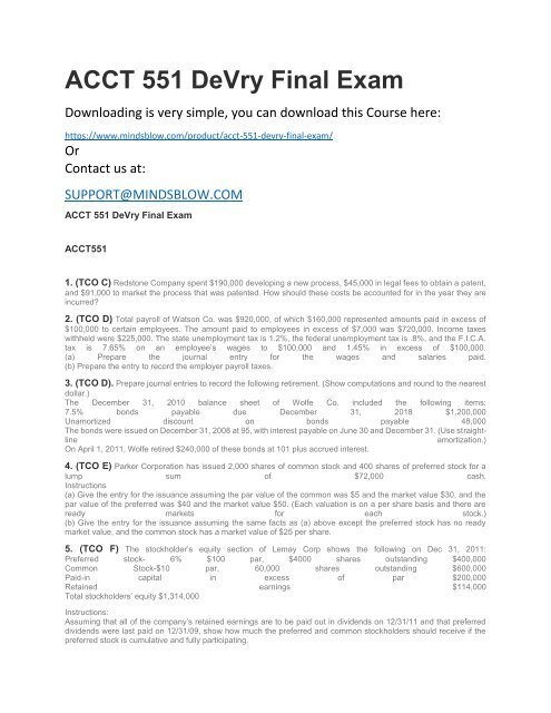 ACCT 551 DeVry Final Exam