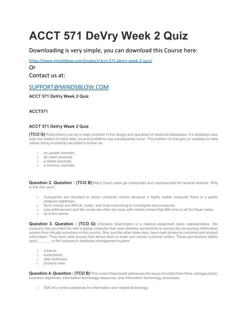 ACCT 571 DeVry Week 2 Quiz