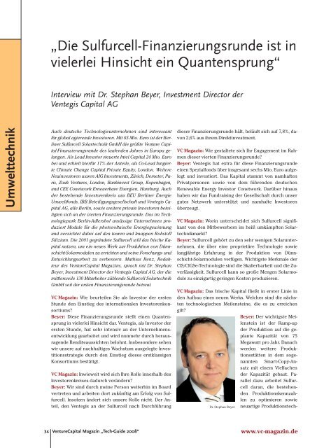 Interview mit Dr. Stephan Beyer, Investment Director der Ventegis ...