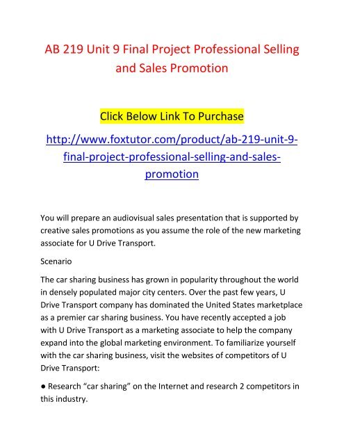 AB 219 Unit 9 Final Project Professional Selling and Sales Promotion