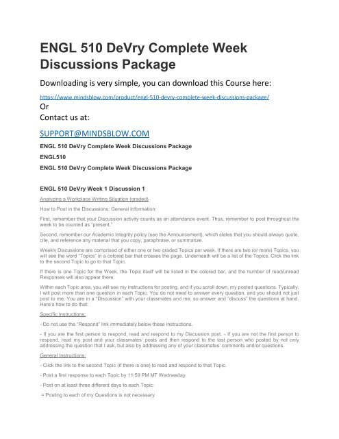 ENGL 510 DeVry Complete Week Discussions Package