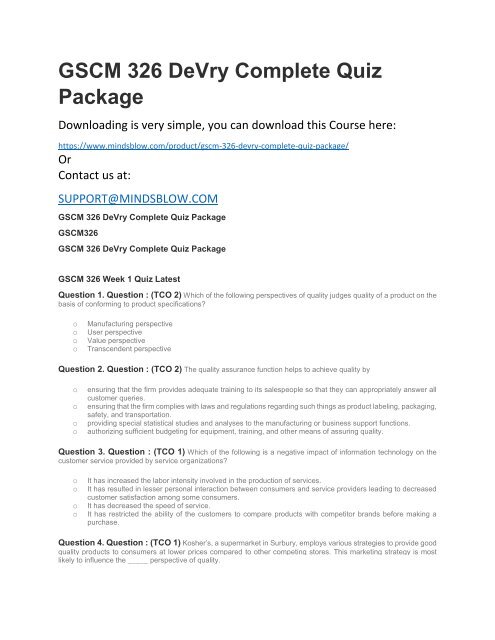 GSCM 326 DeVry Complete Quiz Package