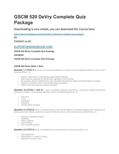 GSCM 520 DeVry Complete Quiz Package