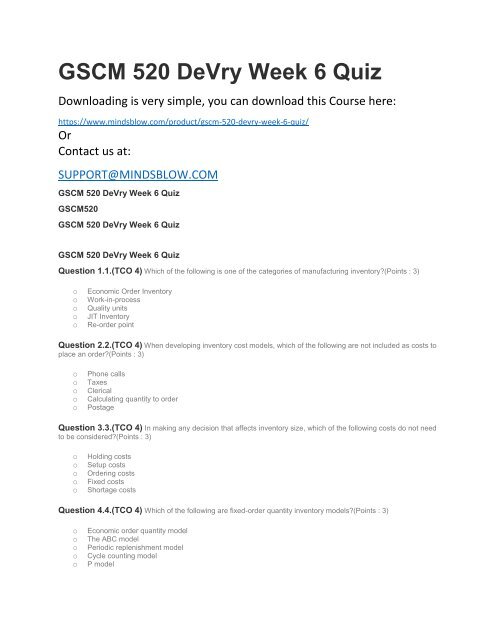GSCM 520 DeVry Week 6 Quiz