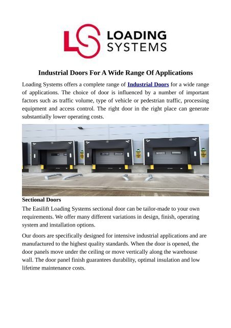 Industrial Doors For A Wide Range Of Applications