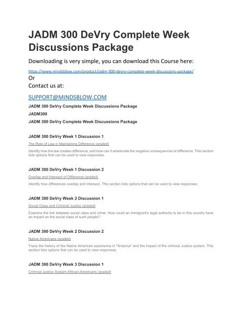 JADM 300 DeVry Complete Week Discussions Package
