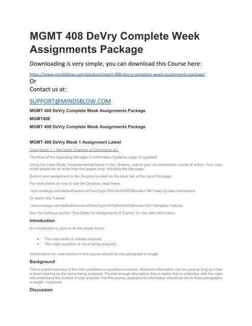 MGMT 408 DeVry Complete Week Assignments Package