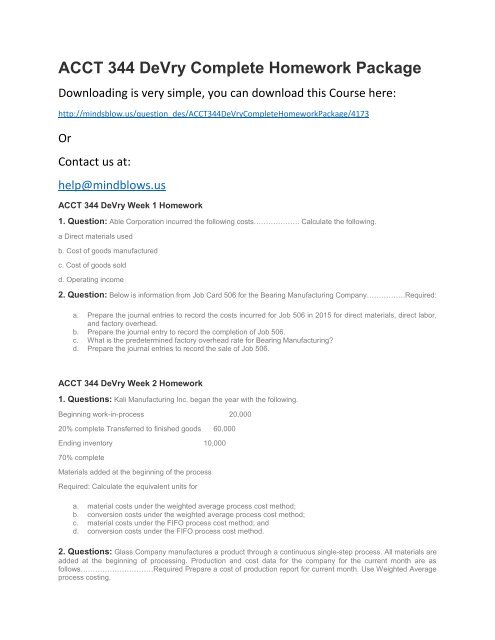 ACCT 344 DeVry Complete Homework Package