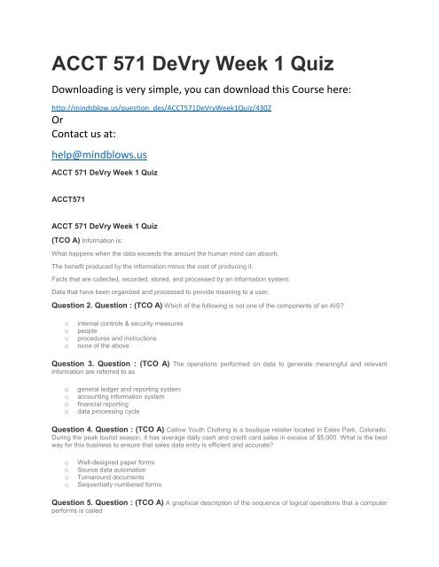 ACCT 571 DeVry Week 1 Quiz
