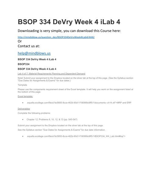 BSOP 334 DeVry Week 4 iLab 4