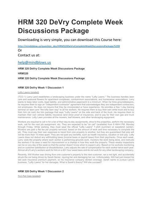 HRM 320 DeVry Complete Week Discussions Package