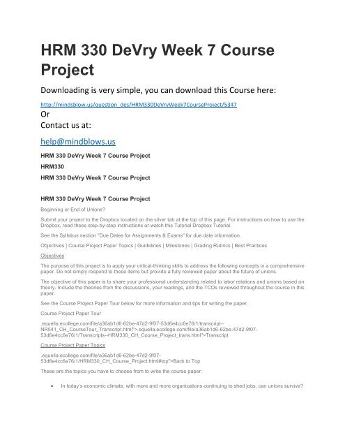 HRM 330 DeVry Week 7 Course Project