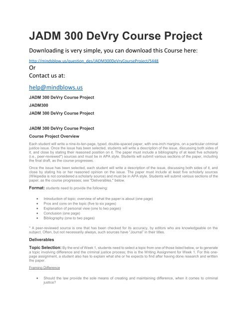 JADM 300 DeVry Course Project