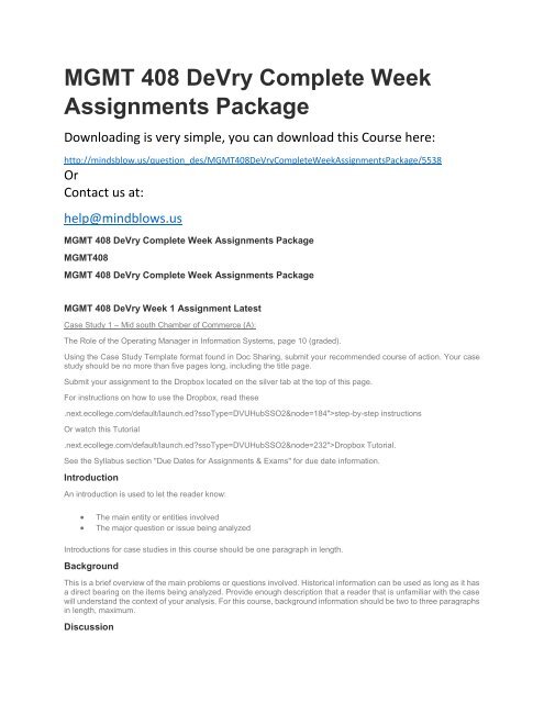 MGMT 408 DeVry Complete Week Assignments Package