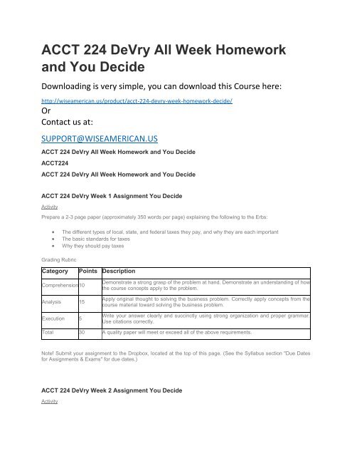 ACCT 224 DeVry All Week Homework and You Decide