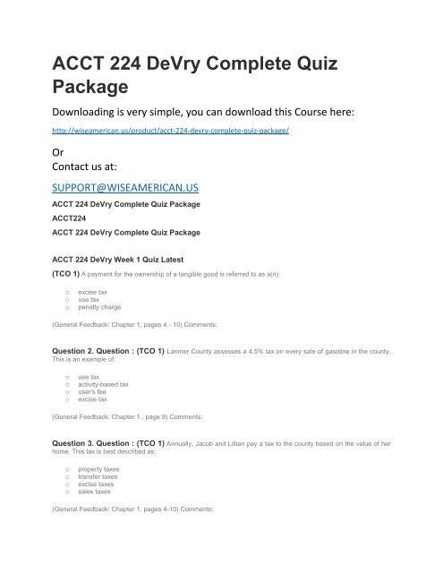 ACCT 224 DeVry Complete Quiz Package