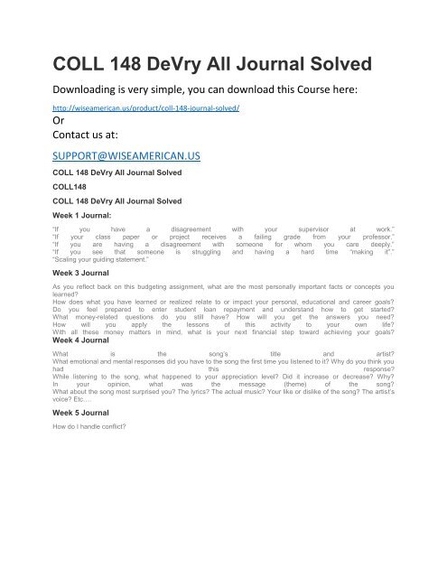 COLL 148 DeVry All Journal Solved