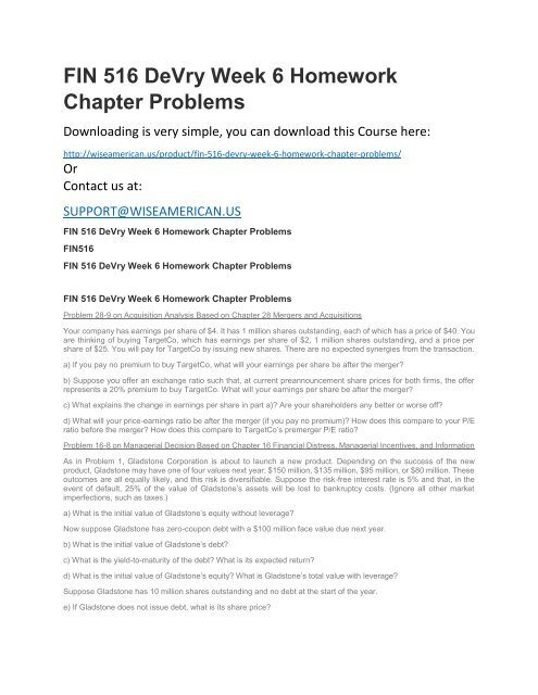 FIN 516 DeVry Week 6 Homework Chapter Problems