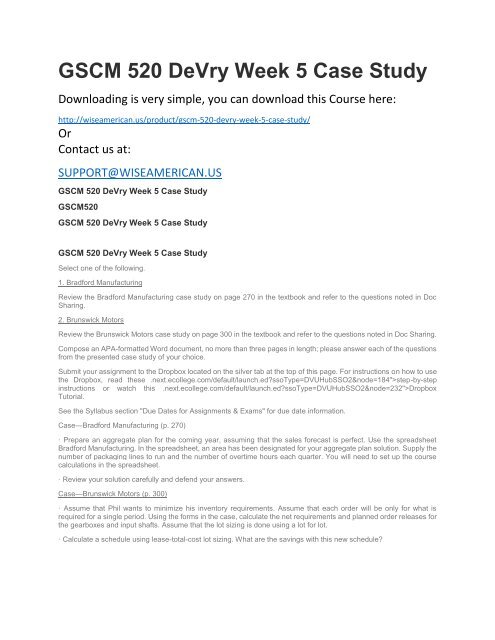 GSCM 520 DeVry Week 5 Case Study
