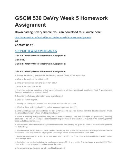 GSCM 530 DeVry Week 5 Homework Assignment