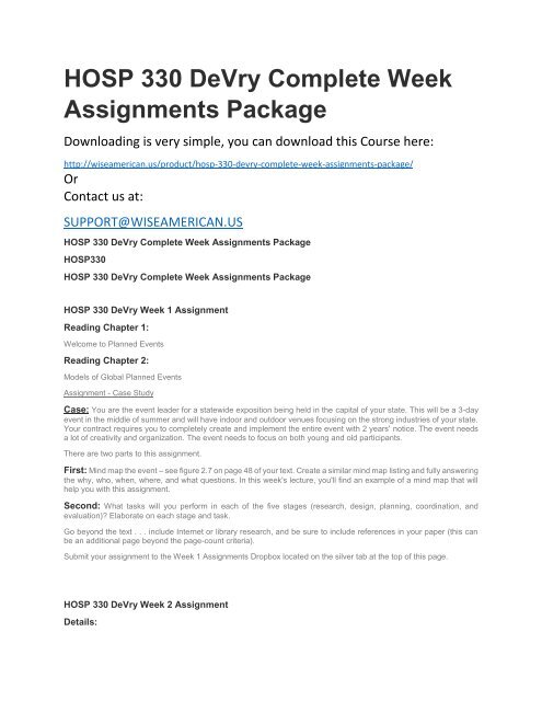 HOSP 330 DeVry Complete Week Assignments Package