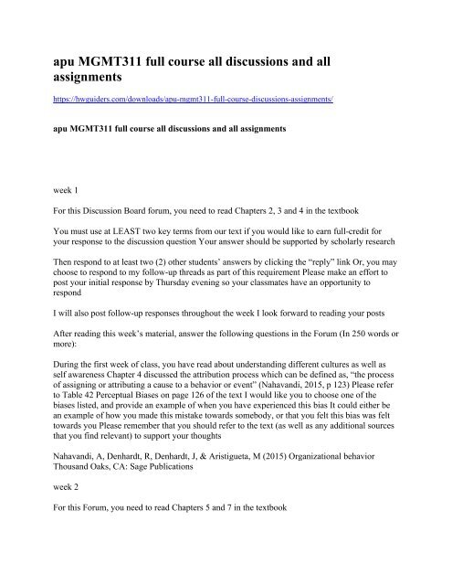 apu MGMT311 full course all discussions and all assignments