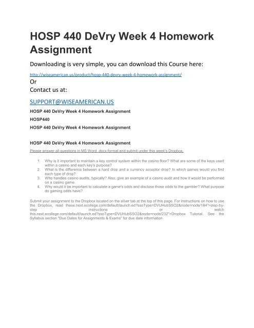 HOSP 440 DeVry Week 4 Homework Assignment