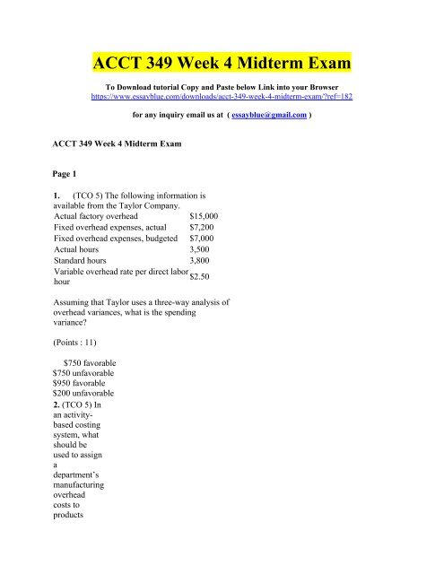 ACCT 349 Week 4 Midterm Exam