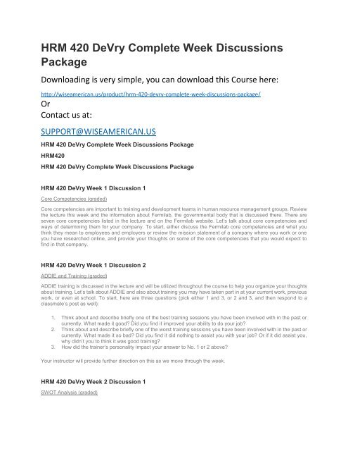 HRM 420 DeVry Complete Week Discussions Package